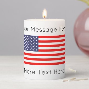 Patriotic American flag candles with custom text | Zazzle