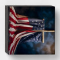 Patriotic American flag draped cross Wooden Box Sign | Zazzle
