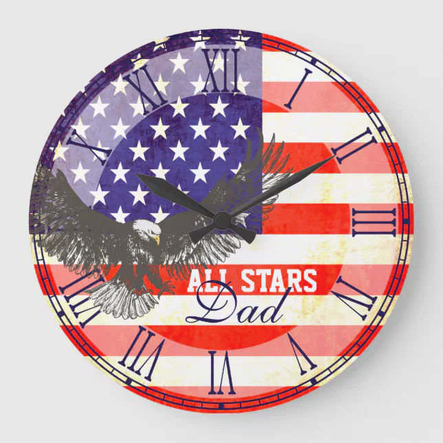 Patriotic American flag eagle dad roman wall clock | Zazzle