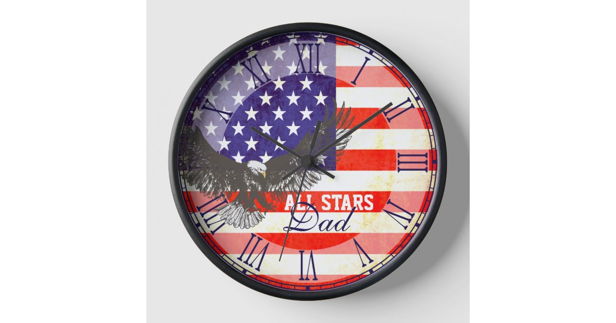 Patriotic American flag eagle dad roman wall clock | Zazzle