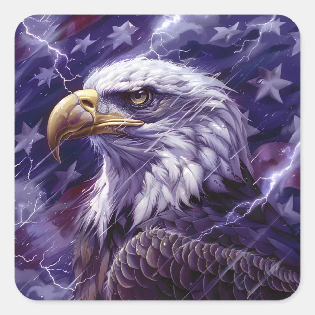 Patriotic American flag eagle lightning strike Square Sticker | Zazzle