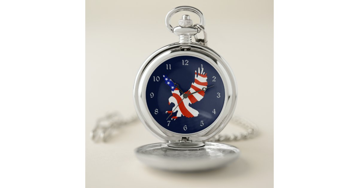 Patriotic American Flag Eagle Pocket Watch | Zazzle
