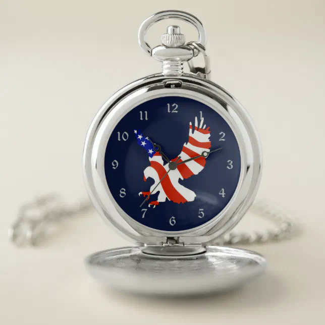 Patriotic American Flag Eagle Pocket Watch | Zazzle