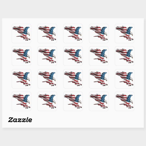 Patriotic American Flag Eagle Square Sticker | Zazzle