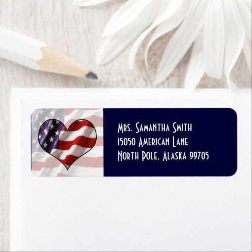 Patriotic American Flag Heart Address Label | Zazzle