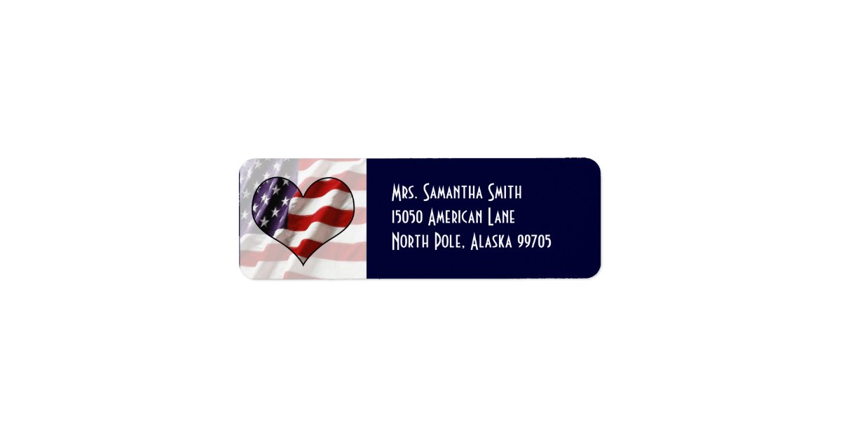 Patriotic American Flag Heart Address Label | Zazzle