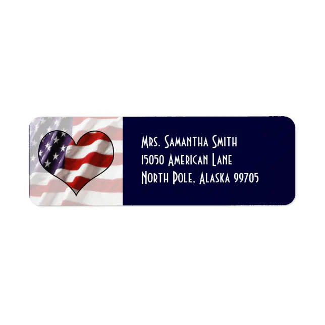 Patriotic American Flag Heart Address Label | Zazzle