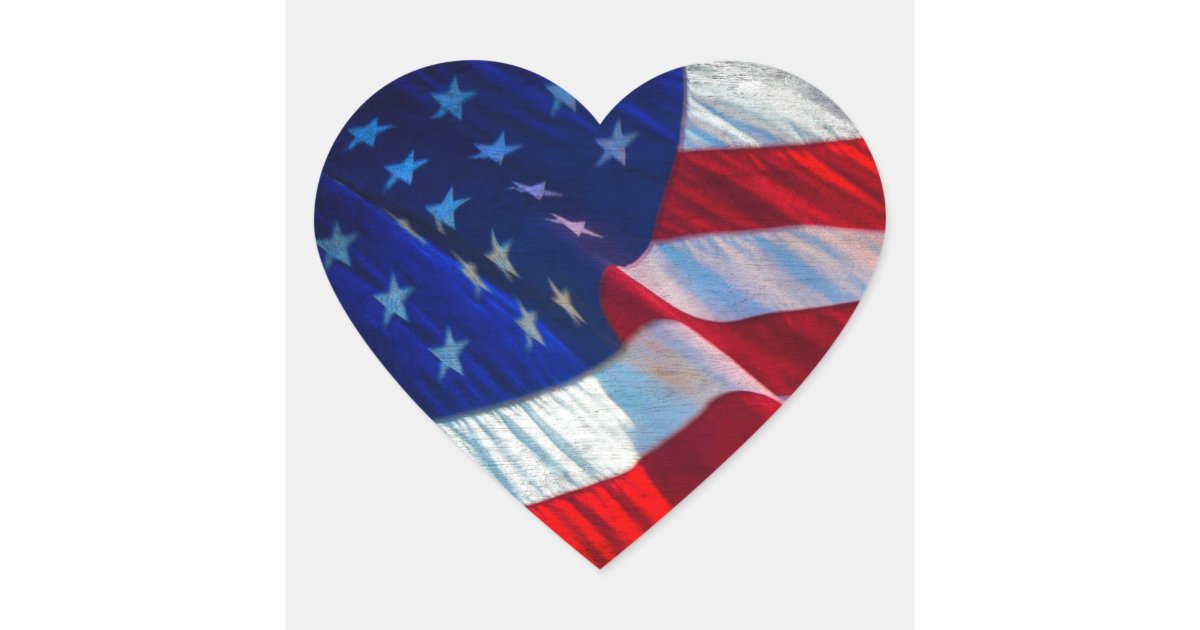 Patriotic American Flag Heart Heart Sticker | Zazzle