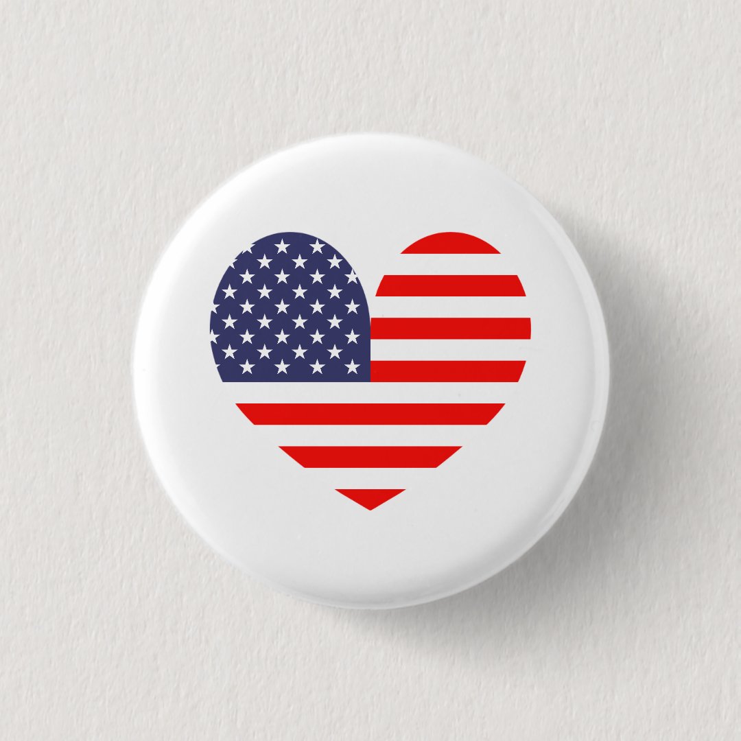 Patriotic American flag heart icon pinback button | Zazzle