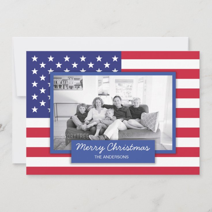Patriotic American Flag Holiday Photo Card | Zazzle