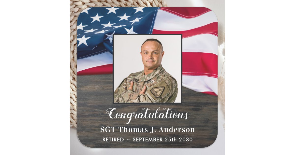 Patriotic American Flag Military Retirement Square Sticker | Zazzle