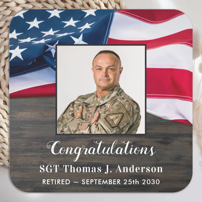 Patriotic American Flag Military Retirement Square Sticker | Zazzle