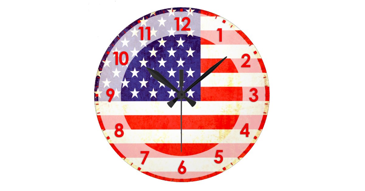 Patriotic American flag numbered wall clock | Zazzle.com