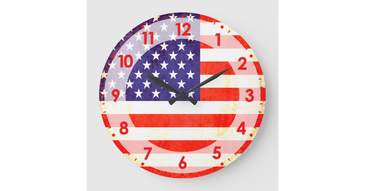Patriotic American flag numbered wall clock | Zazzle