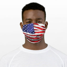 Patriotic American Flag Red White Blue USA Adult Cloth Face Mask | Zazzle