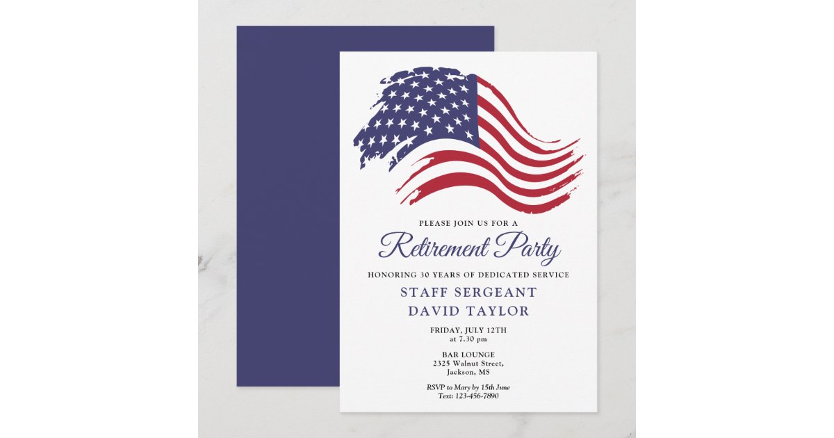 Patriotic American Flag Retirement Party Invitation | Zazzle