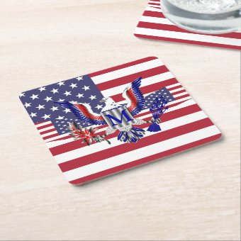 Patriotic American flag Square Paper Coaster | Zazzle
