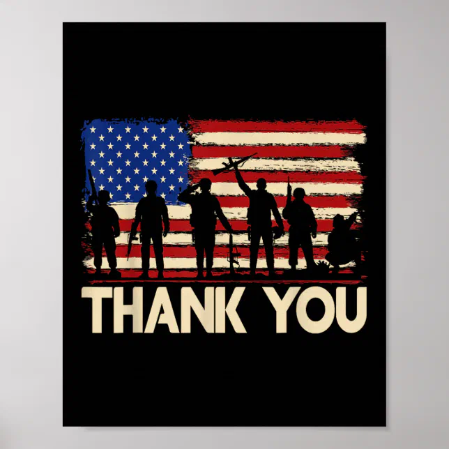 Patriotic American Flag Thank You Veterans Poster | Zazzle