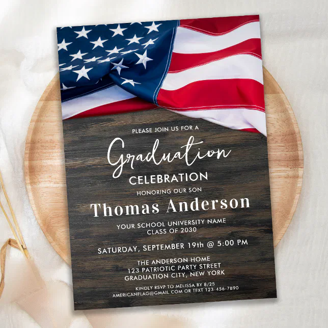 Patriotic American Flag US Military Graduation Invitation | Zazzle