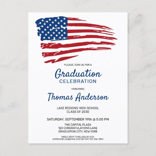 Patriotic American Flag Usa Military Graduation Invitation Postcard ...
