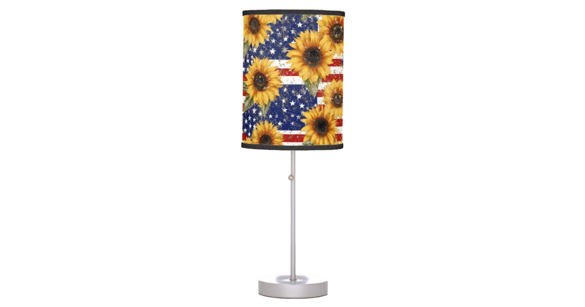 PATRIOTIC AMERICAN FLAGS WITH SUNFLOWERS TABLE LAMP | Zazzle