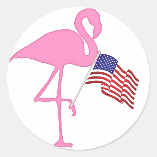 Patriotic American Flamingo with Flag Classic Round Sticker | Zazzle