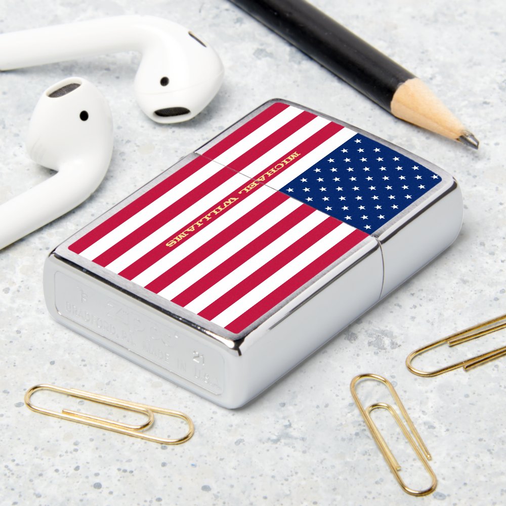 Personalized American Flag Zippo Pocket Lighter, Patriotic Zippo Pocket ...