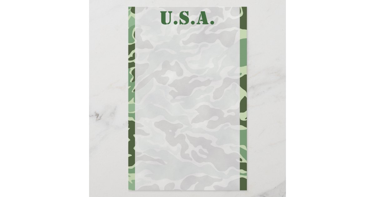 Patriotic Army Custom Green Camouflage Stationery | Zazzle