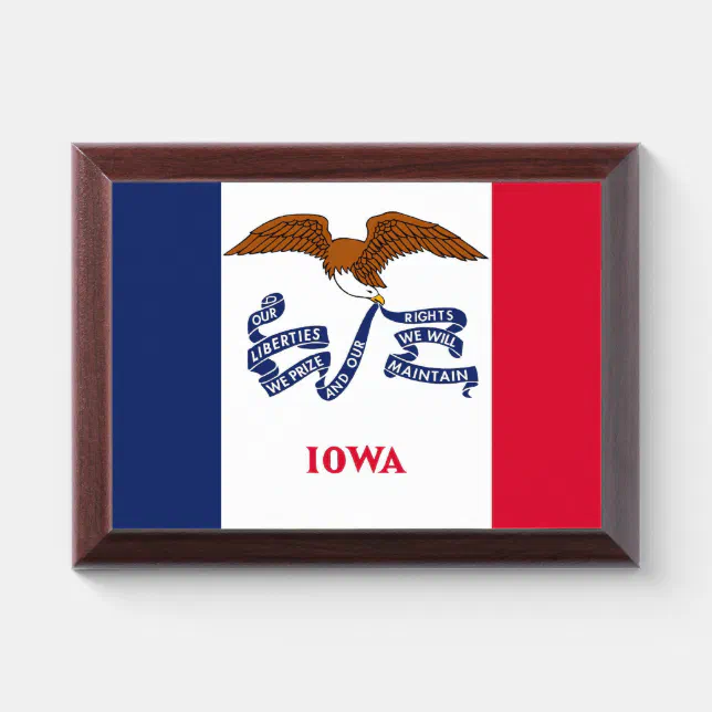 Patriotic award plaque with flag of Iowa | Zazzle