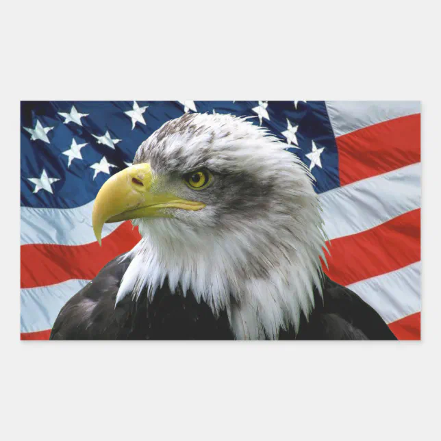 Patriotic Bald Eagle American Flag Rectangular Sticker | Zazzle