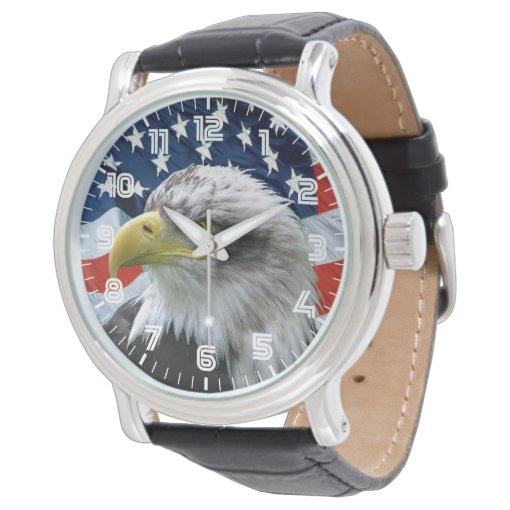 Patriotic Bald Eagle American Flag Watch | Zazzle