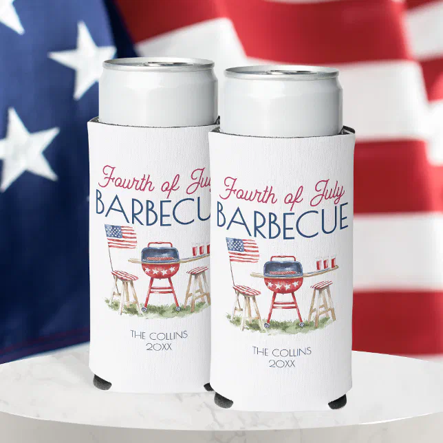 Patriotic Barbecue Flag 4th of July Summer Party Seltzer Can Cooler ...