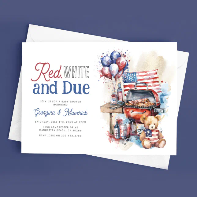 Patriotic BBQ Red, White & Due Baby Shower Invitation | Zazzle