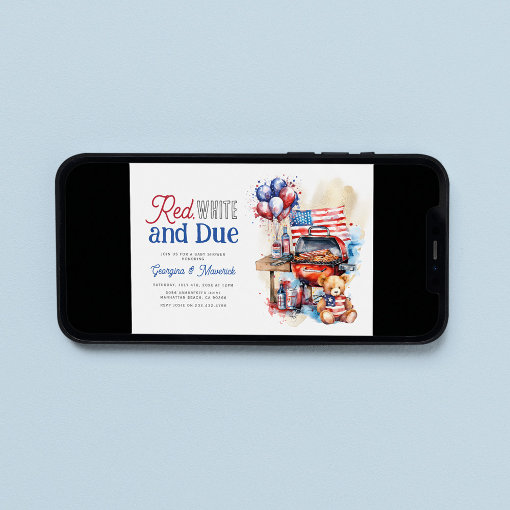 Patriotic BBQ Red, White & Due Baby Shower Invitation | Zazzle