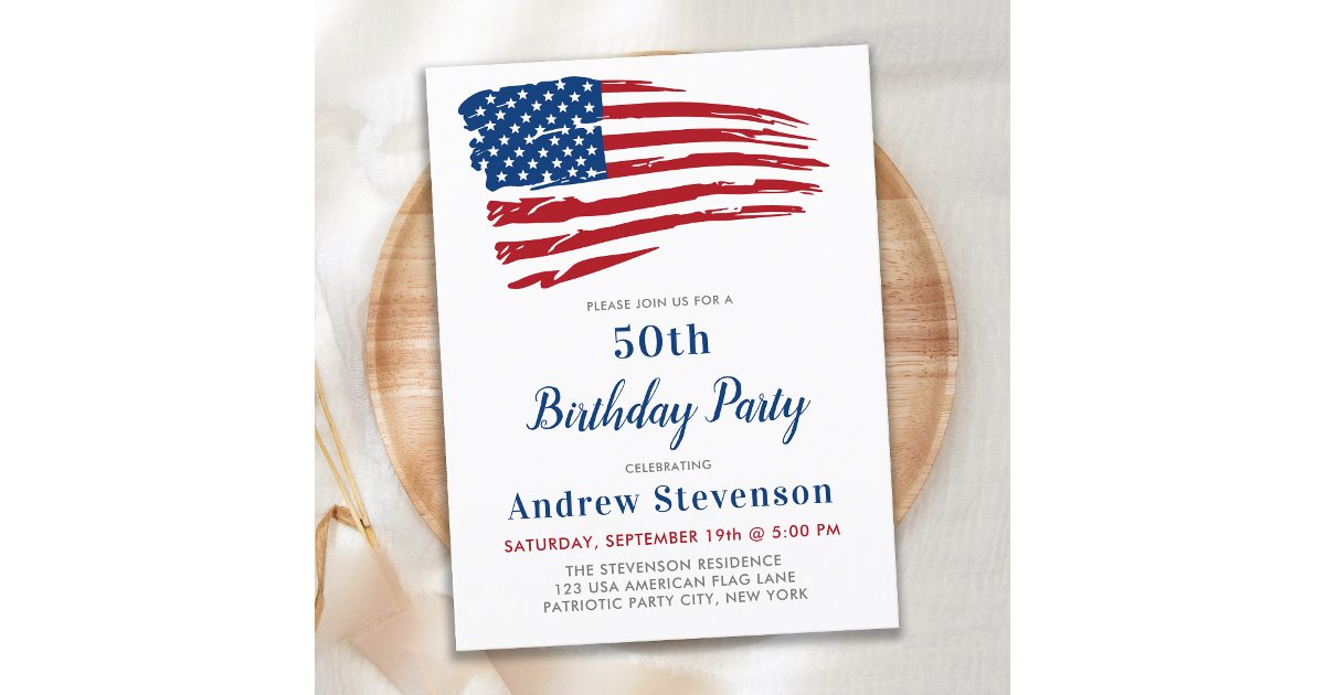 Patriotic Birthday Party USA American Flag Invitation Postcard | Zazzle