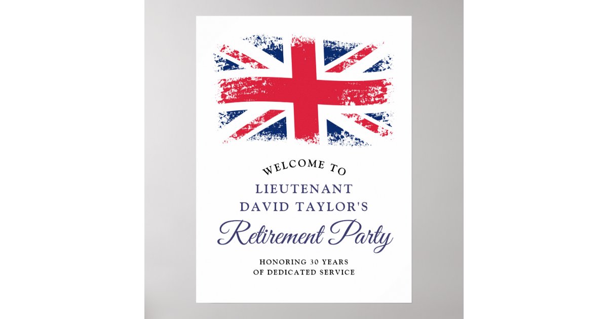 Patriotic British Flag Retirement Party Welcome Poster | Zazzle
