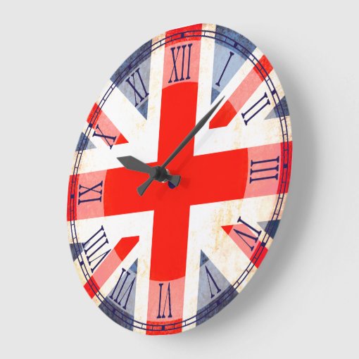 Patriotic British flag roman numeral wall clock | Zazzle
