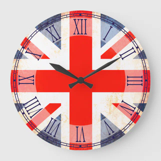 Patriotic British flag roman numeral wall clock | Zazzle