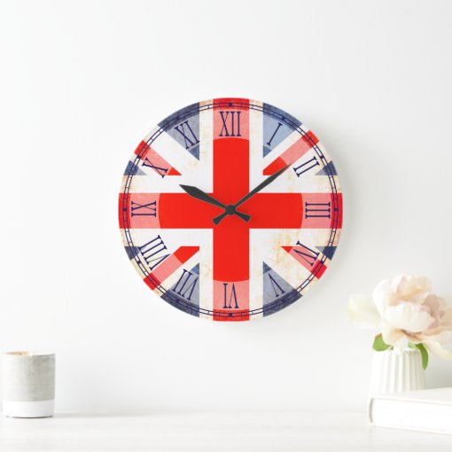 Patriotic British flag roman numeral wall clock | Zazzle