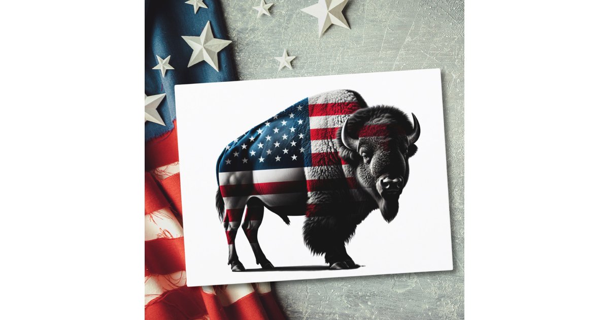 Patriotic Buffalo American Flag Postcard | Zazzle