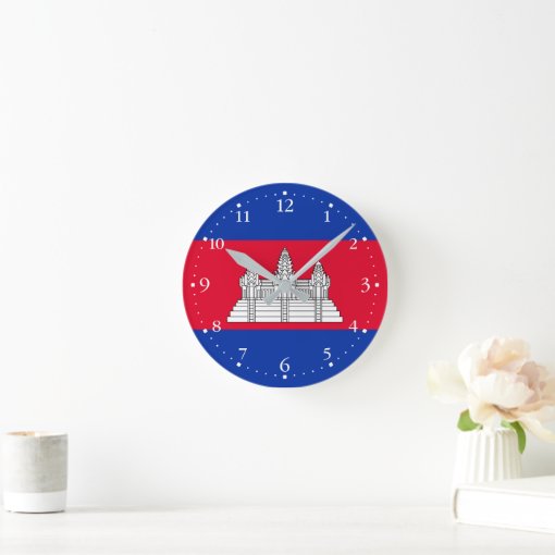 Patriotic Cambodia Flag Round Clock | Zazzle