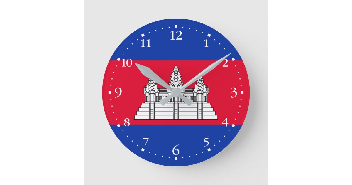 Patriotic Cambodia Flag Round Clock | Zazzle