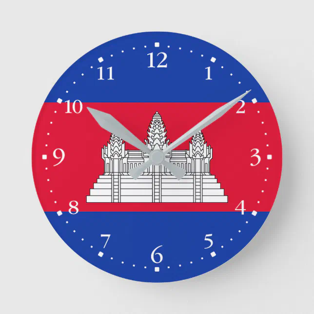 Patriotic Cambodia Flag Round Clock | Zazzle