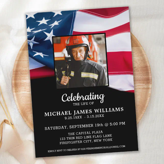 Patriotic Celebration Of Life USA Flag Memorial Invitation | Zazzle