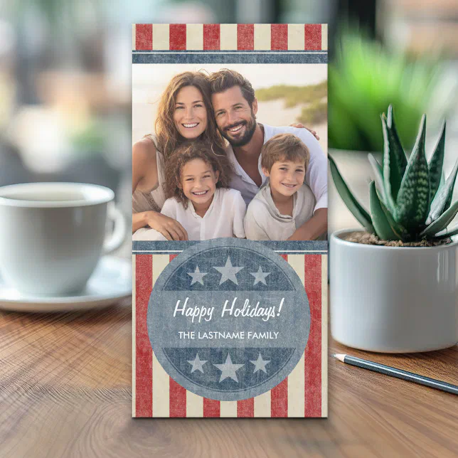 Patriotic Christmas 1 photo American Flag Holiday Card | Zazzle