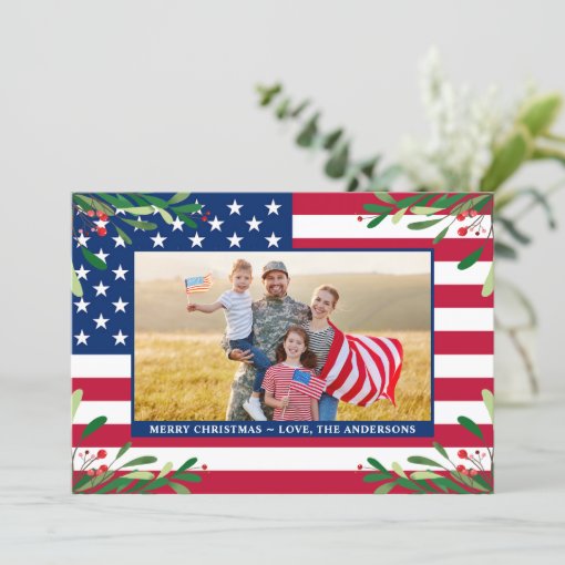 Patriotic Christmas Custom Photo American Flag Holiday Card | Zazzle