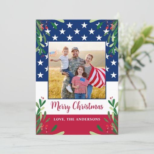 Patriotic Christmas Military Photo American Flag Holiday Card | Zazzle