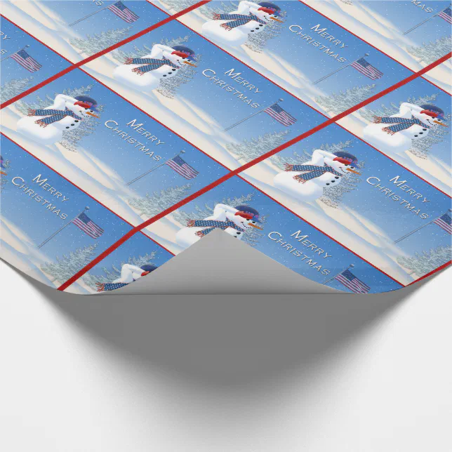 Patriotic Christmas Wrapping Paper -Snowman Salute | Zazzle