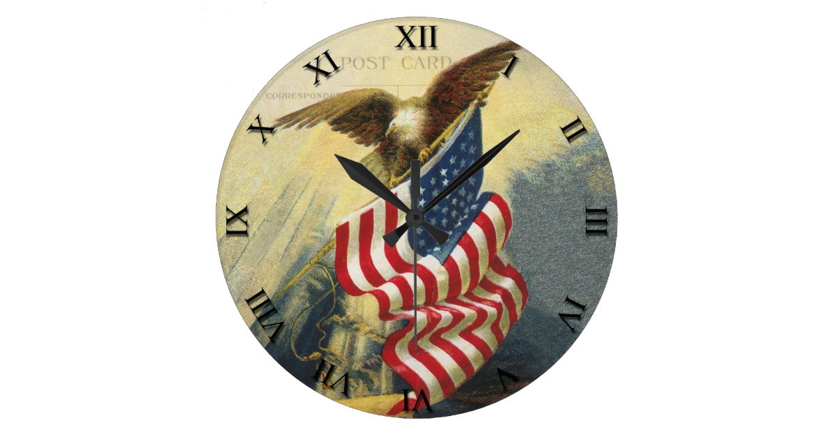 Patriotic Clock - Eagle and Flag | Zazzle.com