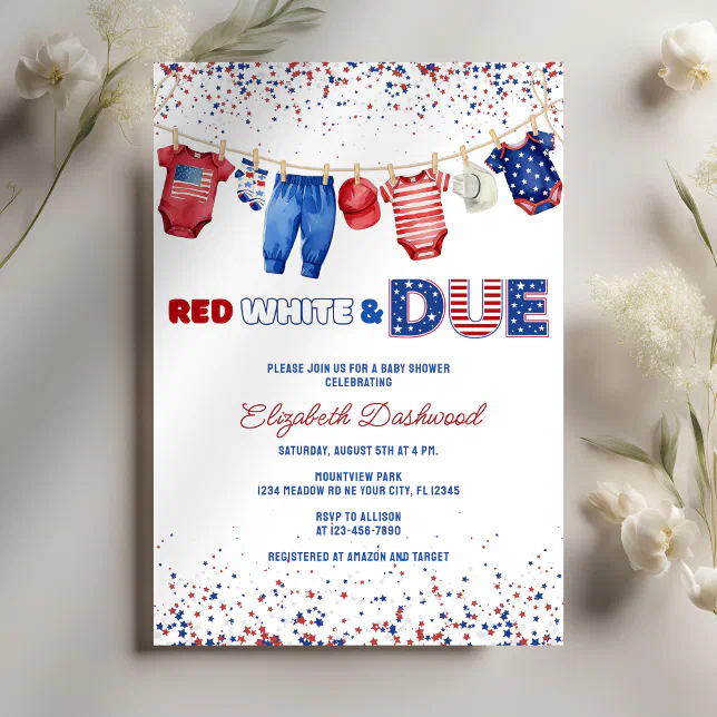 Patriotic Clothesline Red White & Due Baby Shower Invitation | Zazzle